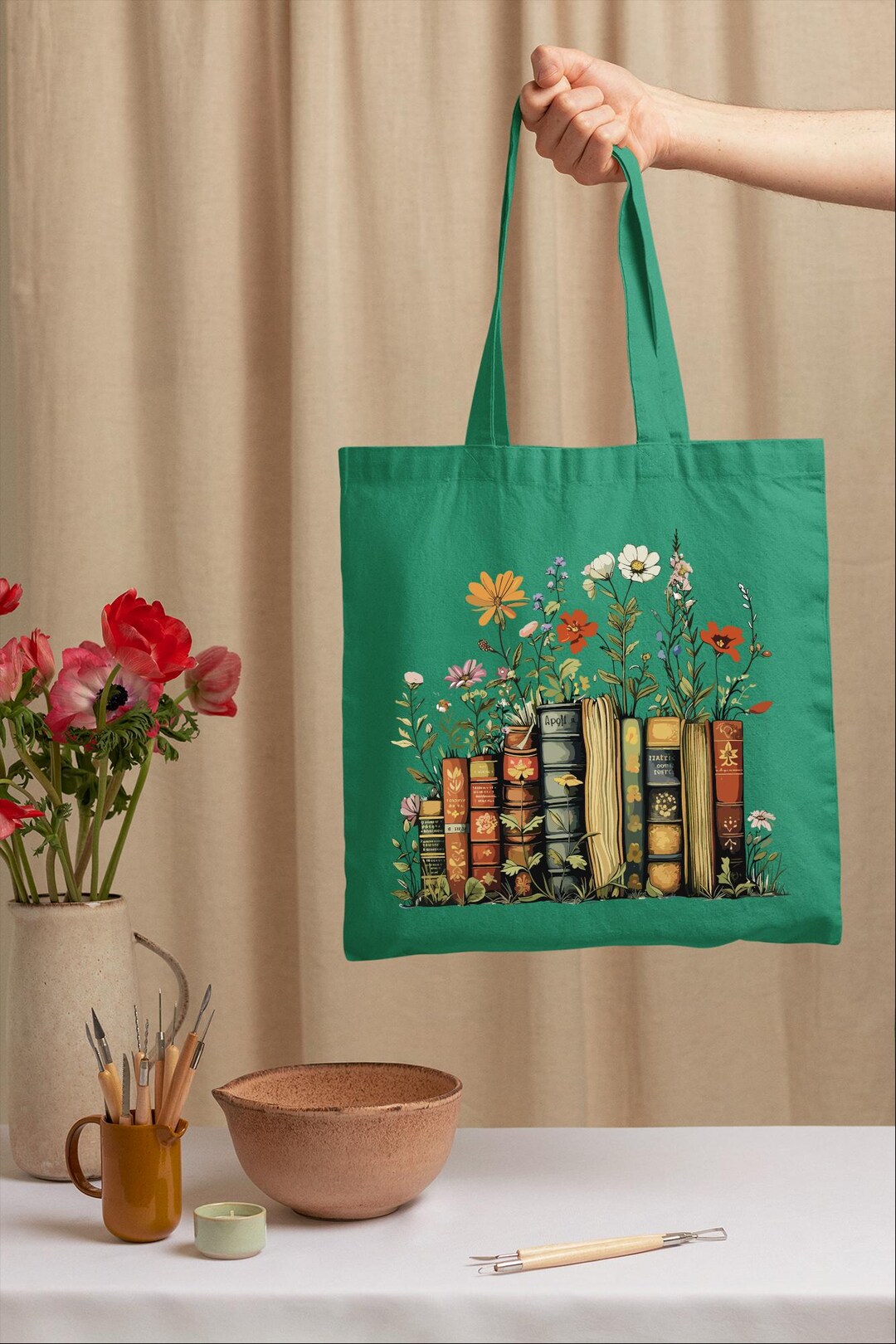 Book Lovers and Nature Enthusiasts Bag, Floral Book Tote Bag,cute Book ...
