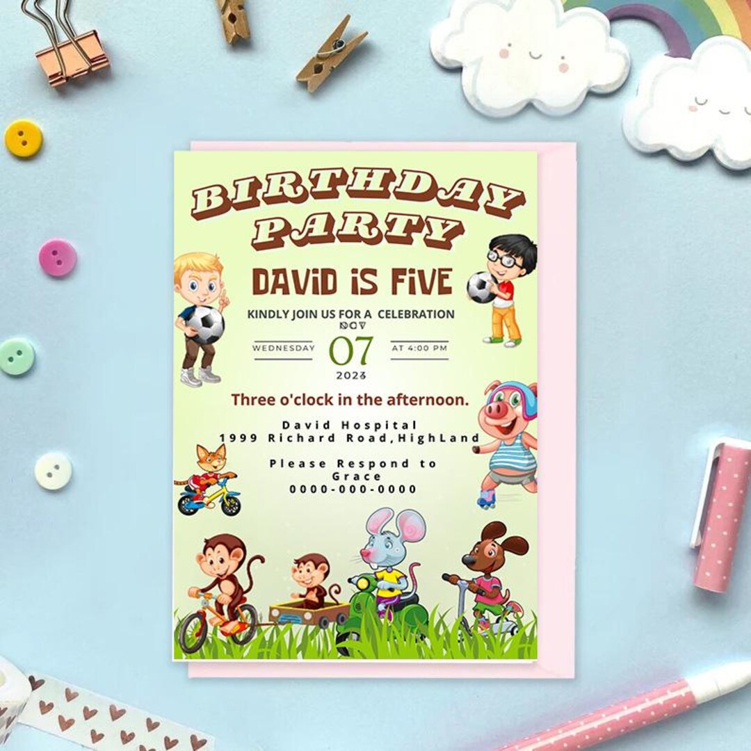 Editable Birthday Card, Kid's Birthday Invitation Card, Editable ...