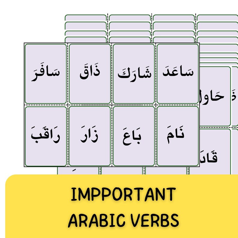 Arabic Past Verbs Flashcards With English Translation (digital Download ...