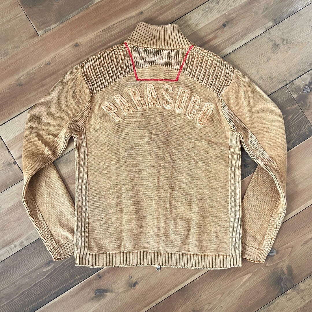 Men's Brown/beige Parasuco Knit Jacket With Zip Fastening and Logo on ...