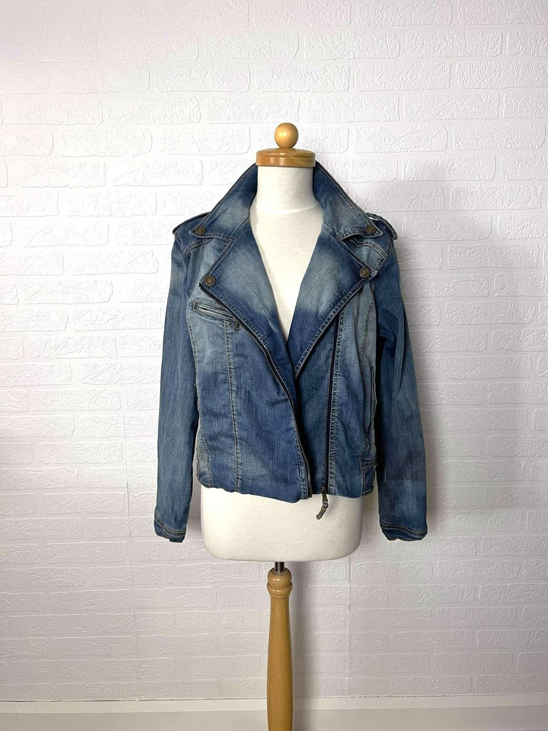 Jeans Jacket Vintage Perfecto Style Motorcycle Denim Coat # ...