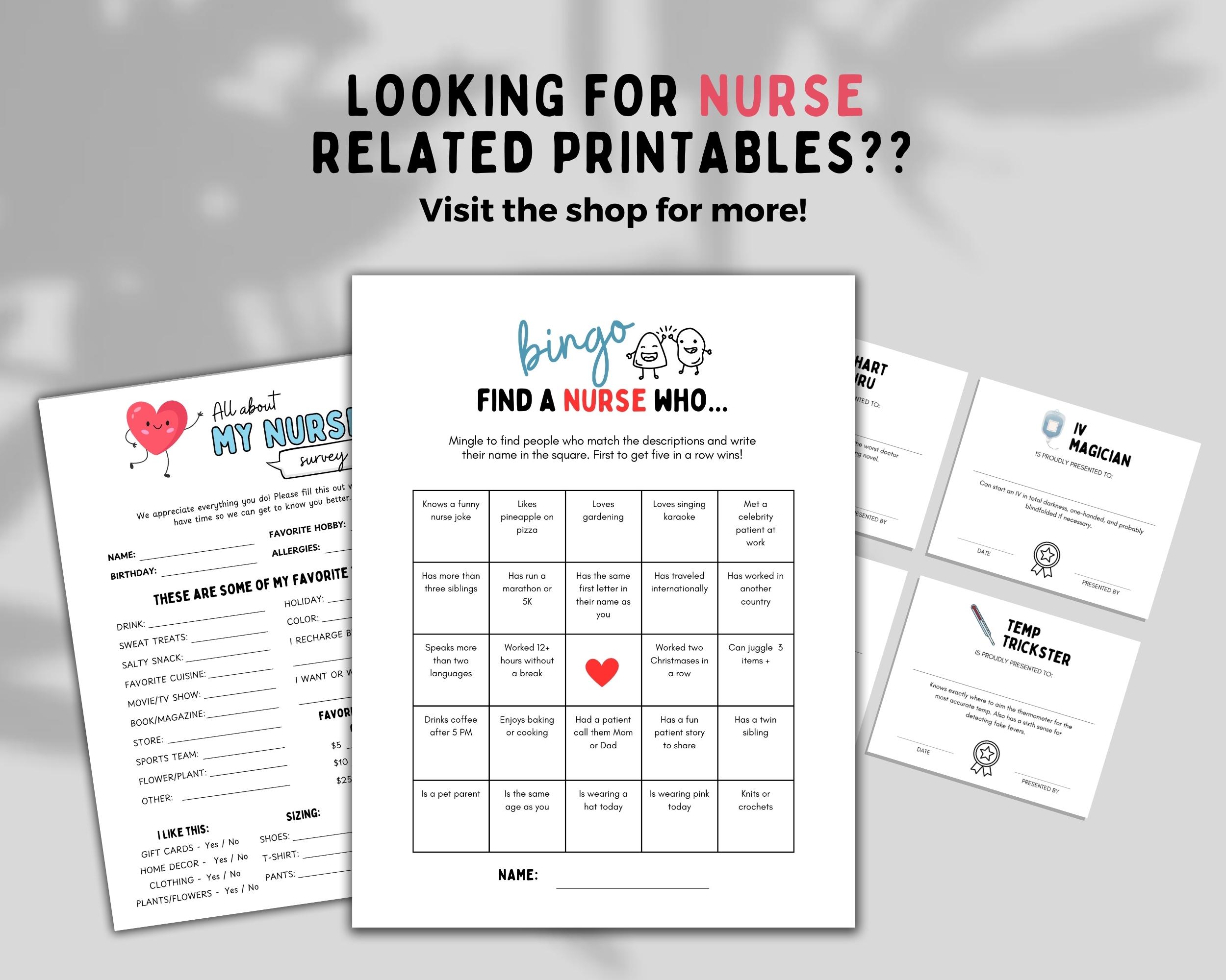 Printable Nurse Appreciation Gift Questionnaire | All About Me Nurse ...