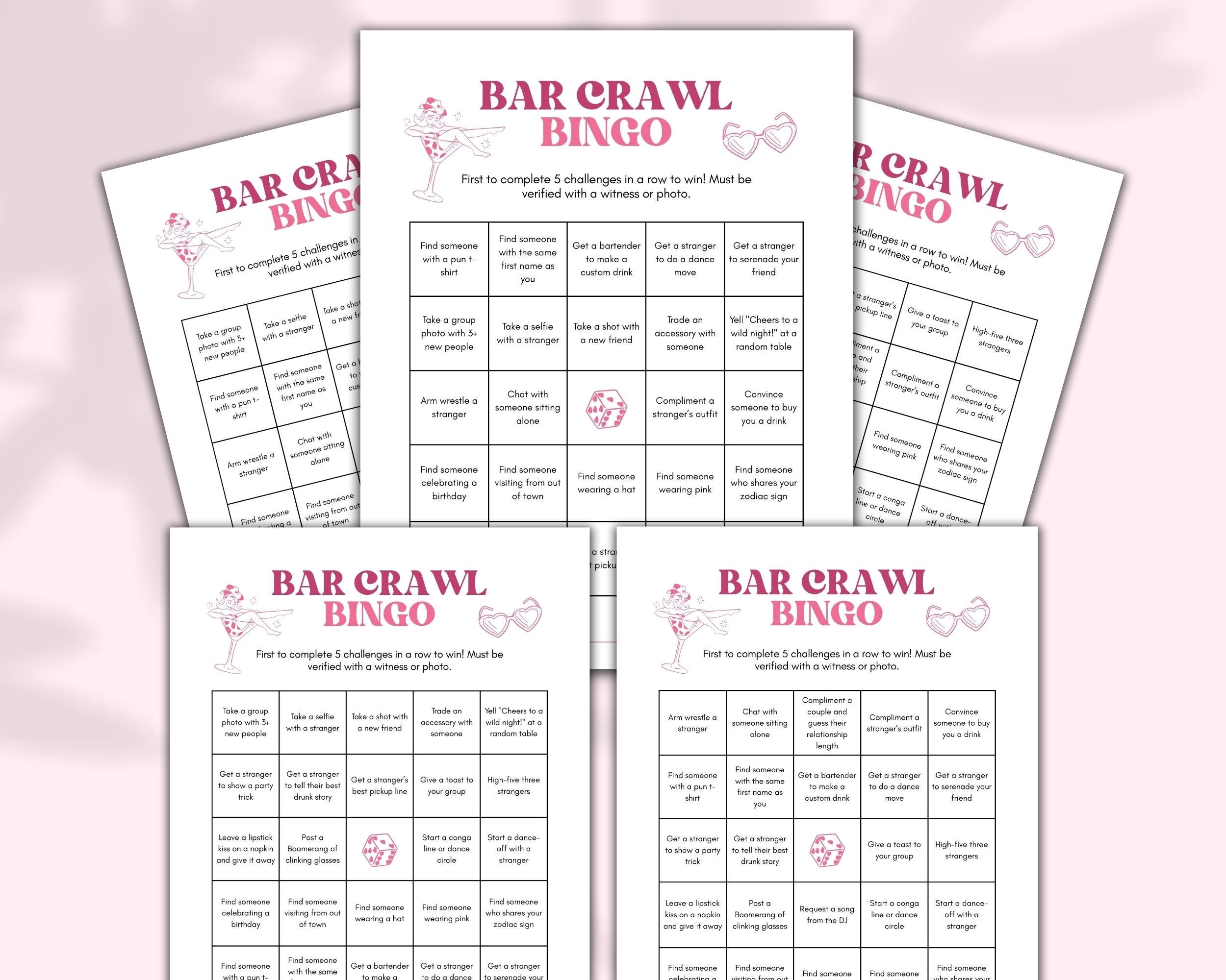 Bar Crawl Bingo Cards for Girls Night Out | Pub Crawl Party Game ...