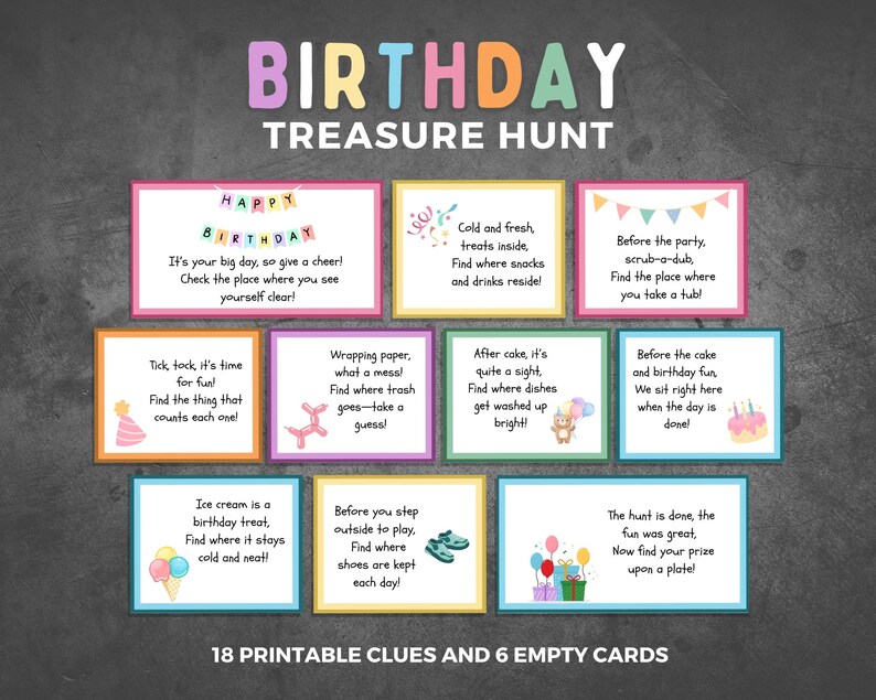 Birthday Scavenger Hunt for Kids | Printable Kid Treasure Hunt | Fun ...