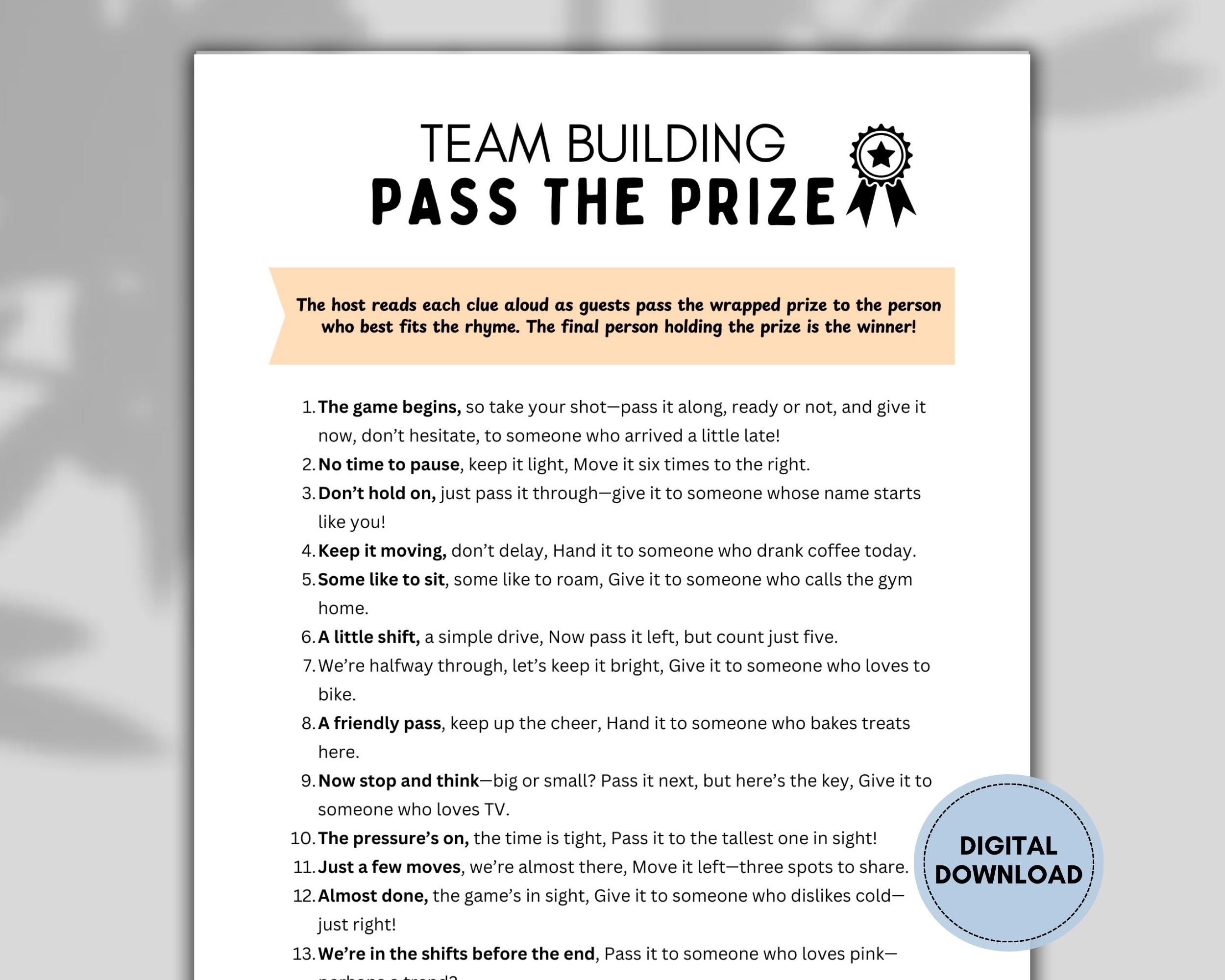 Pass the Prize Coworkers | Pass the Present Team Bonding | Printable ...