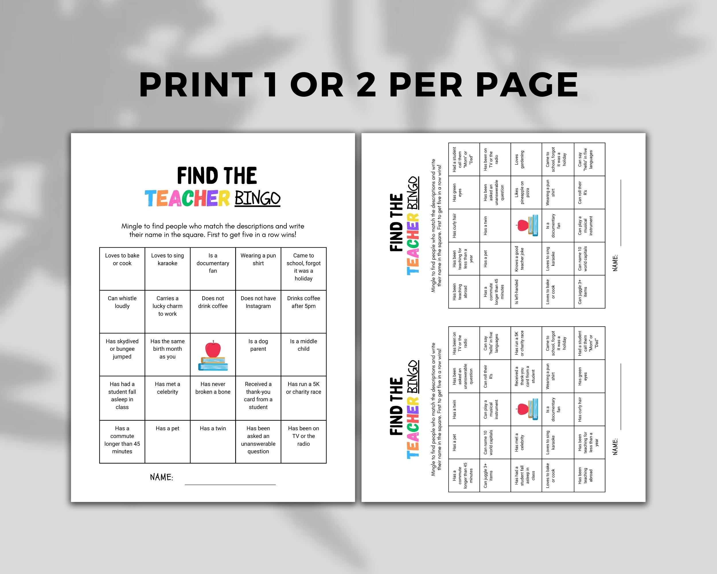 Teacher Bingo Game | Find the Teacher Appreciation Bingo Cards | Staff ...