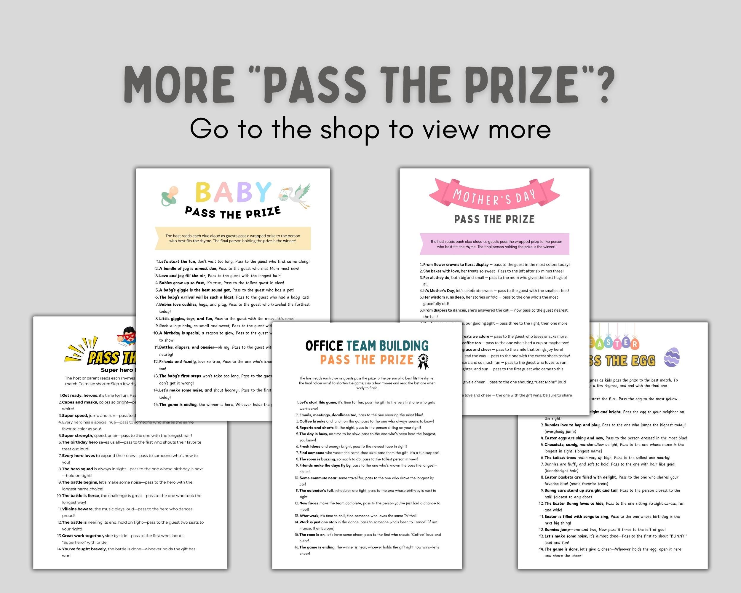 Pass the Prize Coworker Game | Printable Team Building Games | Office ...