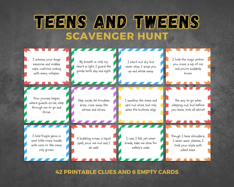 Printable Teen Scavenger Hunt | Tween Treasure Hunt Riddles | Indoor ...
