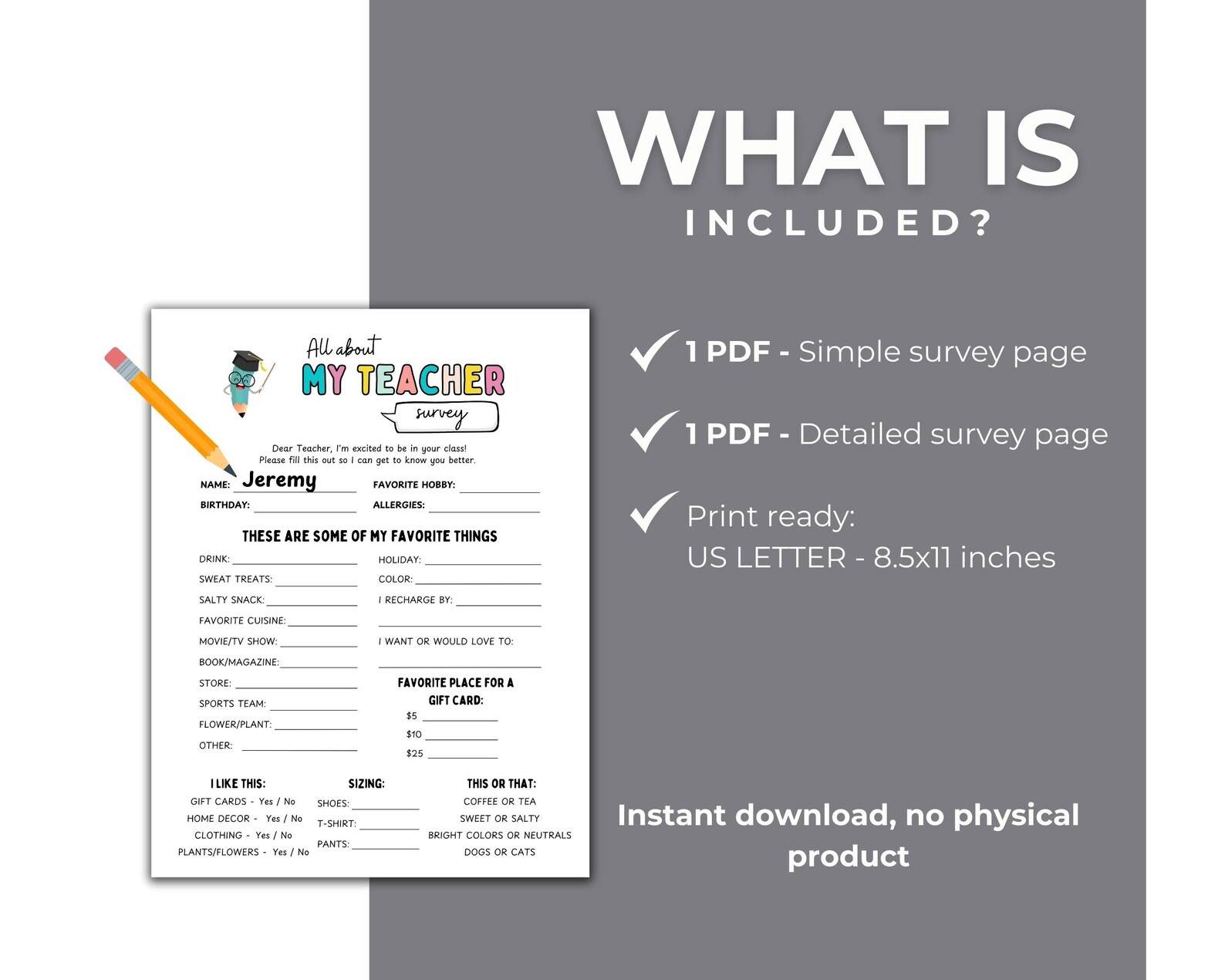 Printable All About My Teacher Form | Get to Know Me Teacher Activity ...