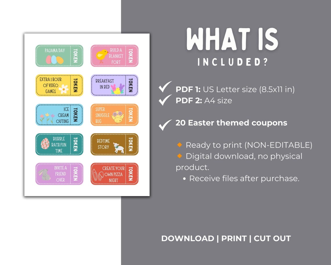 Printable Easter Egg Filler Tokens | Easter Basket Coupons | Easter ...