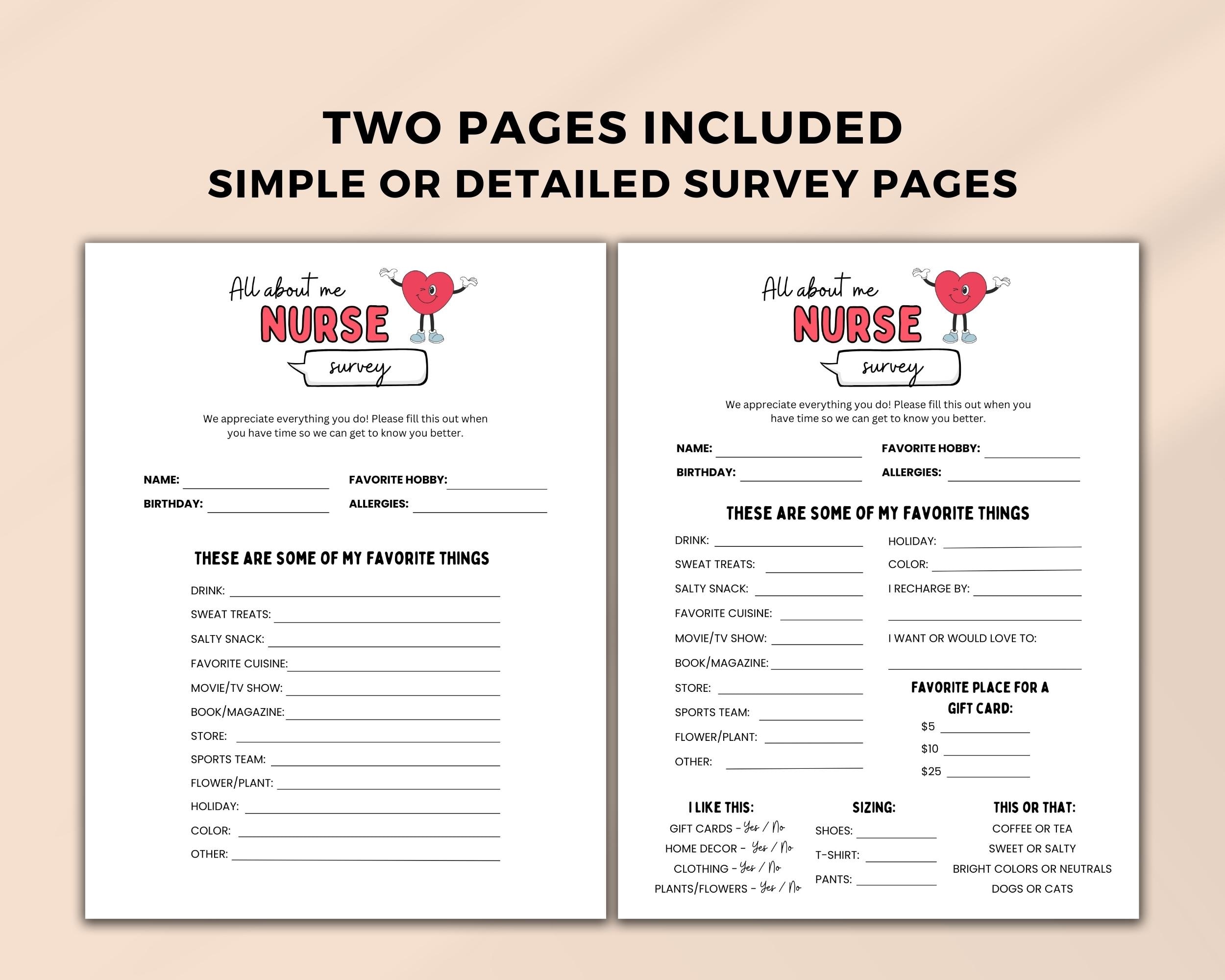 Printable Nurse Appreciation Gift Questionnaire | All About Me Nurse ...