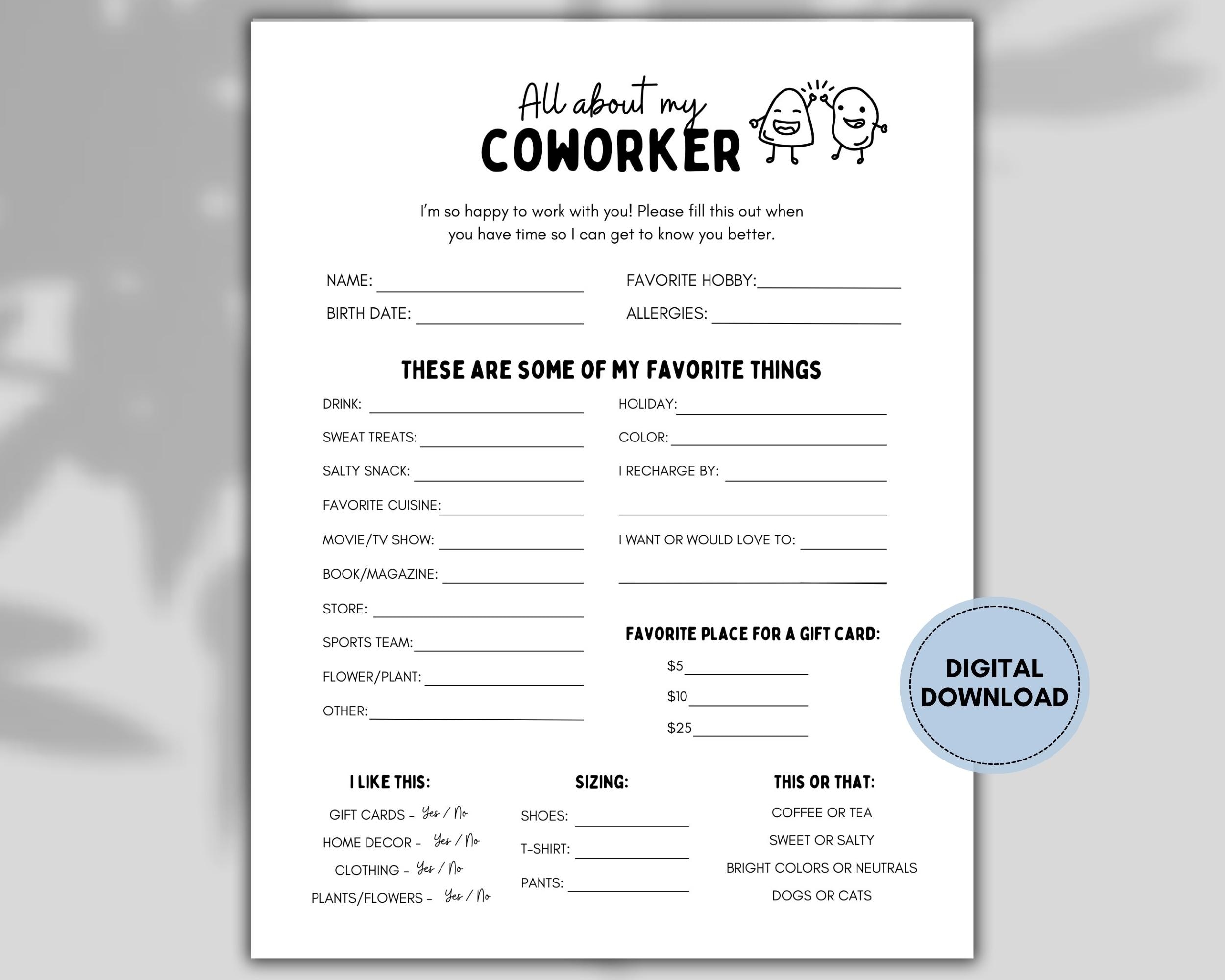 Printable Employee Favorites List | Favorite Things Survey | All About ...