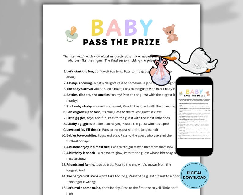 Pass the Prize Baby Shower Game | Printable Pass the Gift Poem | Left ...