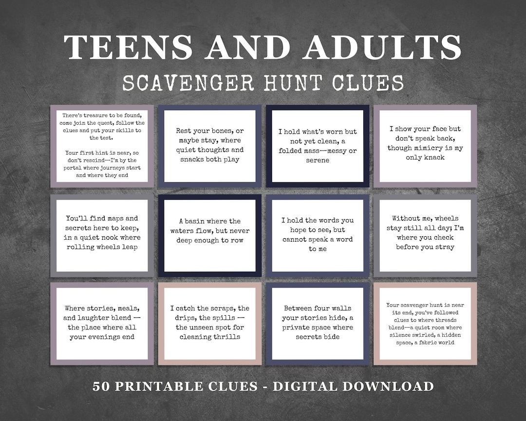 Vintage Teen Scavenger Hunt | Printable Treasure Hunt Clues for Teens ...