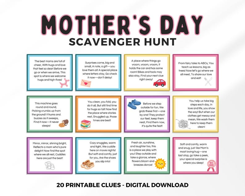 Printable Scavenger Hunt for Mother's Day | Fun Treasure Hunt Game for ...