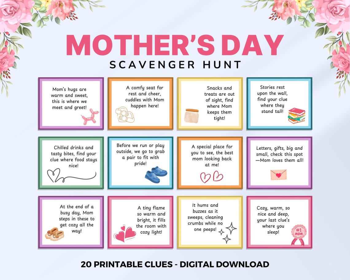 Mother's Day Scavenger Hunt | Printable Trivia Game for Mom | Treasure ...