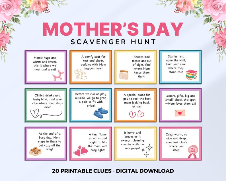 Mother's Day Scavenger Hunt | Printable Trivia Game for Mom | Treasure ...
