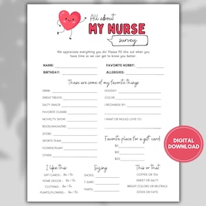 Printable Nurse Get to Know Me | Nurse Favorite Things Questionnaire ...