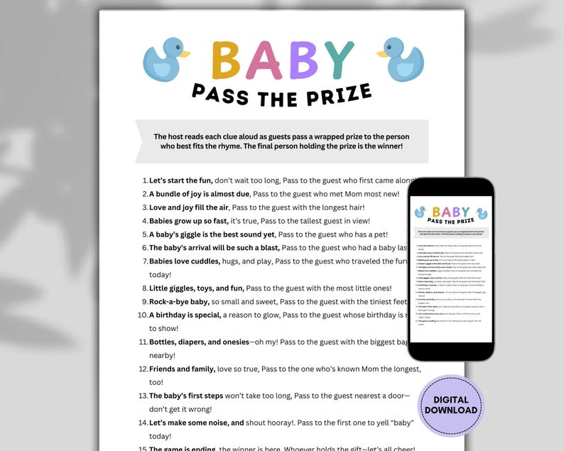 Pass the Gift Baby Shower Game | Printable Pass the Prize Baby Shower ...