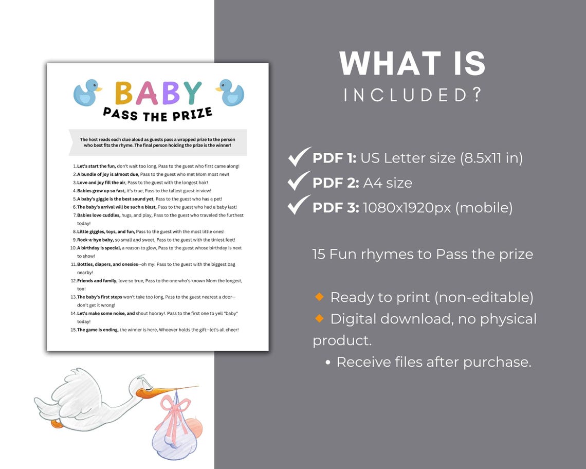 Pass the Gift Baby Shower Game | Printable Pass the Prize Baby Shower ...