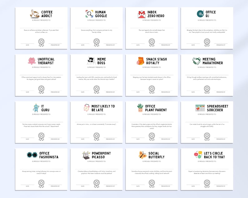 Employee Appreciation Awards Funny | Printable Office Superlatives ...