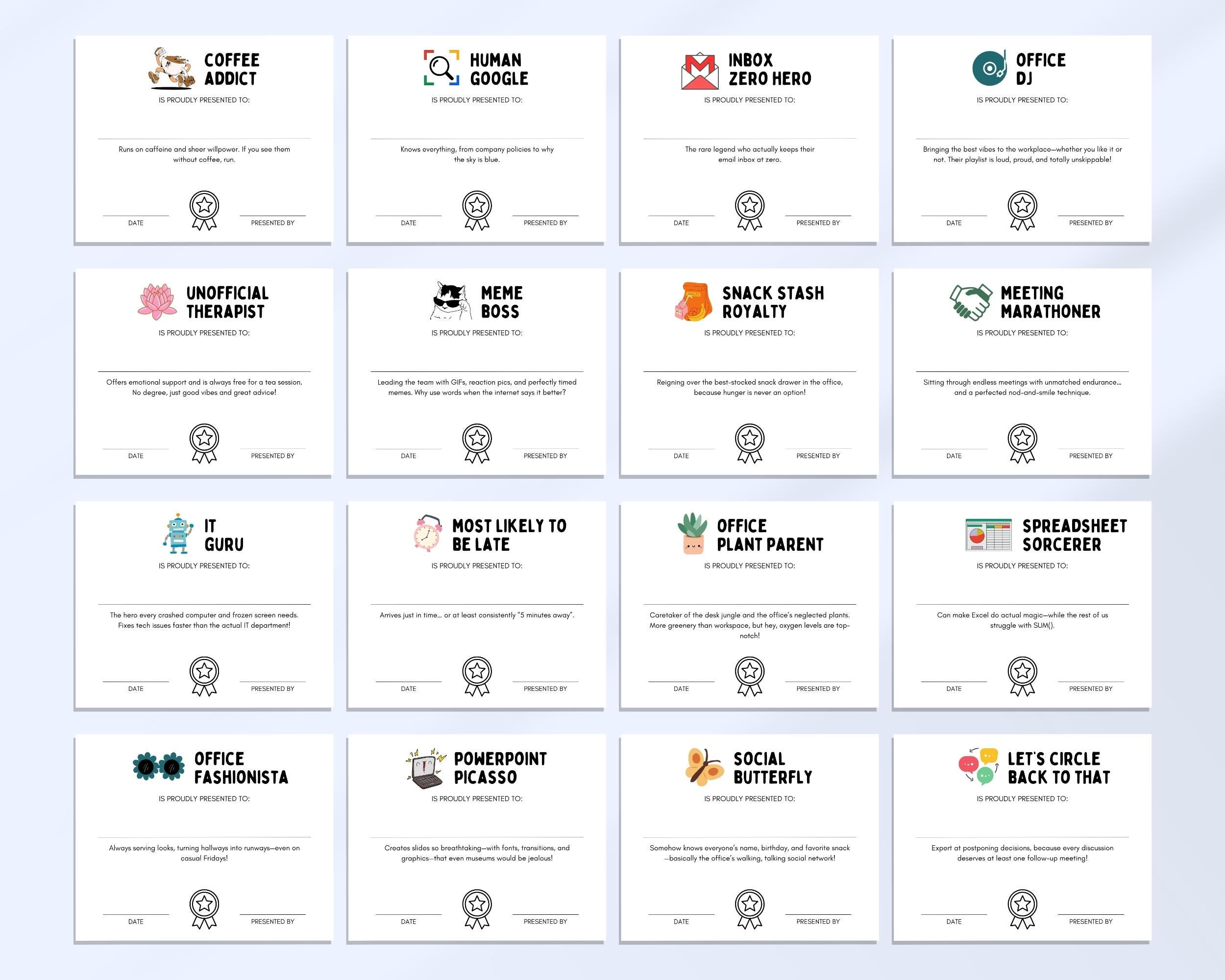 Employee Appreciation Awards Funny | Printable Office Superlatives ...