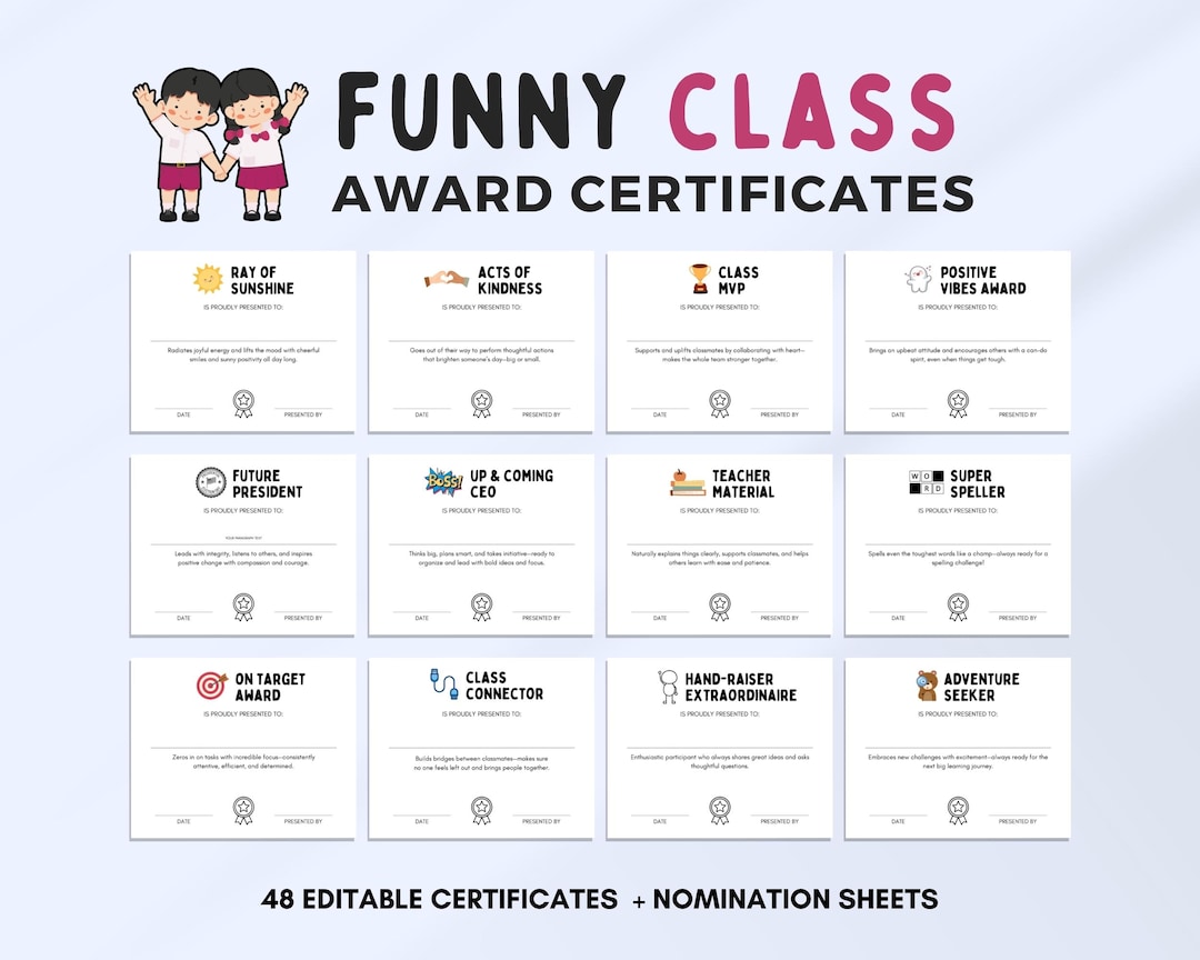 Funny Class Superlatives and End of Year Certificates | Colorful ...