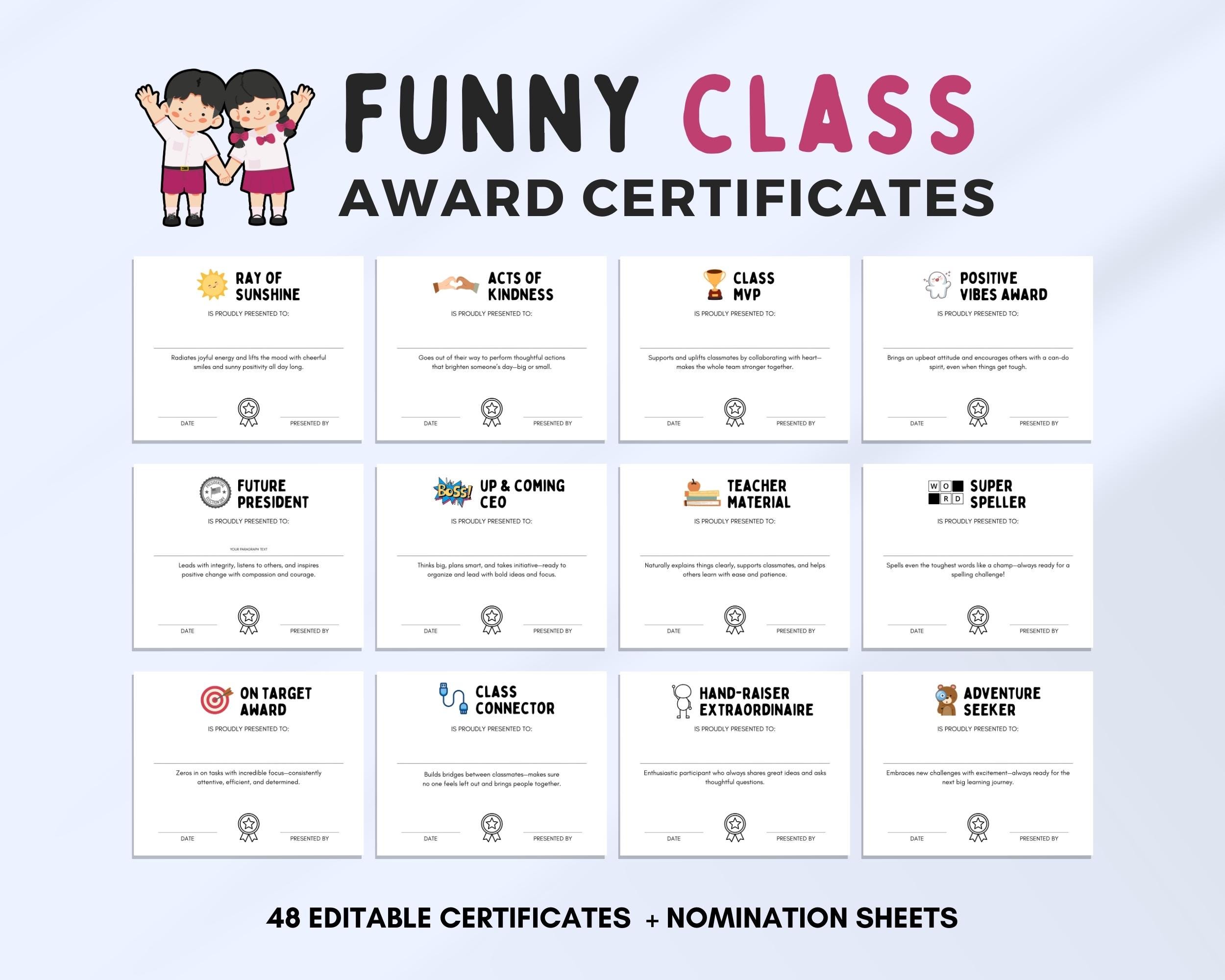Funny Class Superlatives and End of Year Certificates | Colorful ...