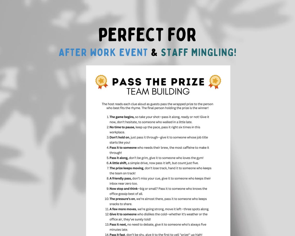 Pass the Prize Office Games Printable | Pass the Present Work Games ...