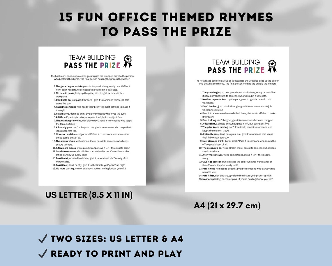 Pass the Prize Coworker Game | Printable Team Building Games | Office ...