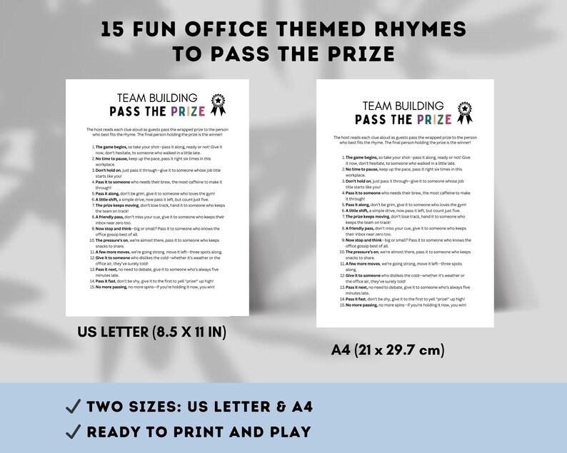 Pass the Prize Coworker Game | Printable Team Building Games | Office ...