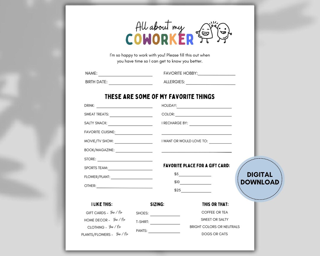 Employee Favorite Things List | Team Building Get to Know Your Staff ...