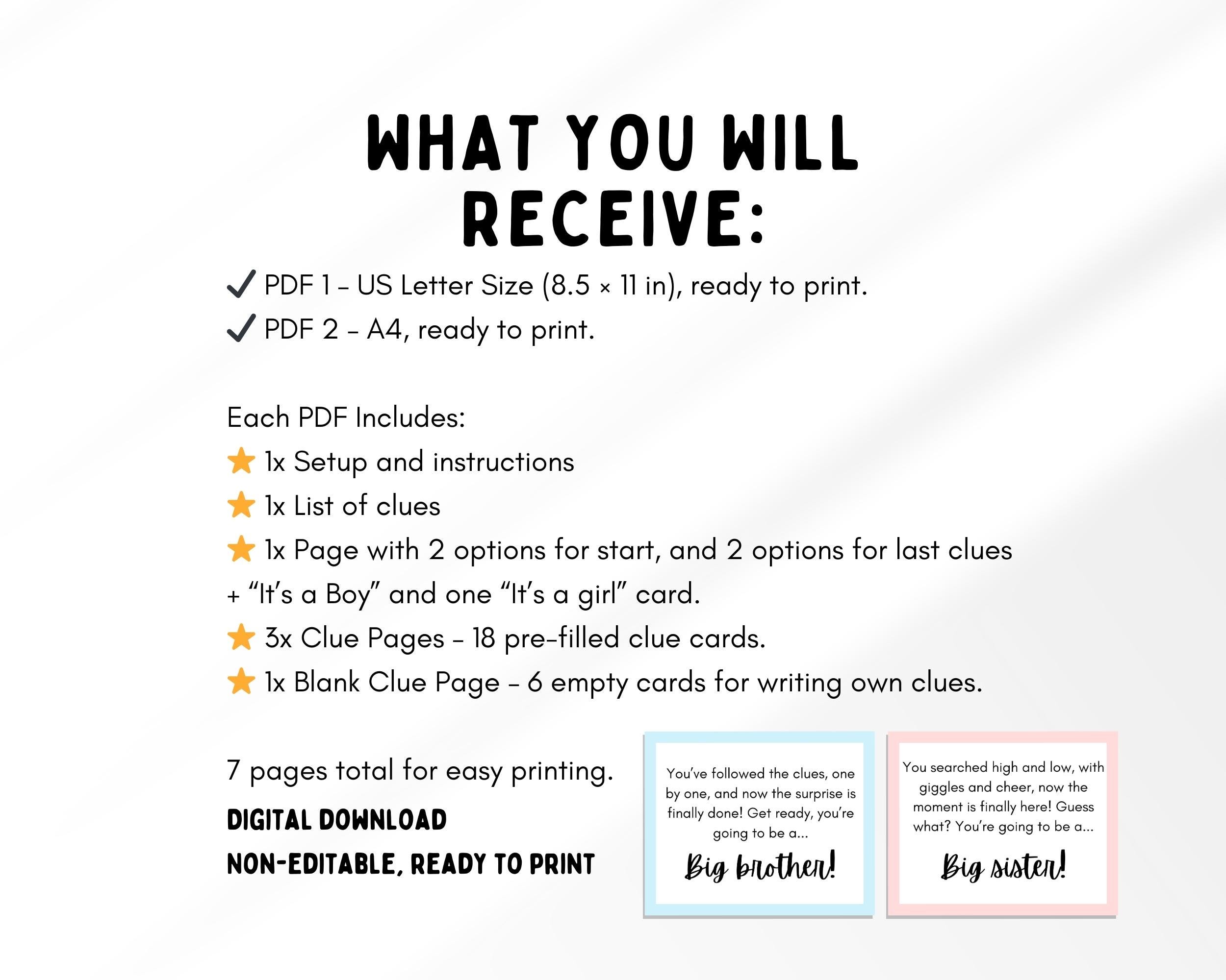 Pregnancy Announcement Scavenger Hunt for Siblings | Printable Baby ...