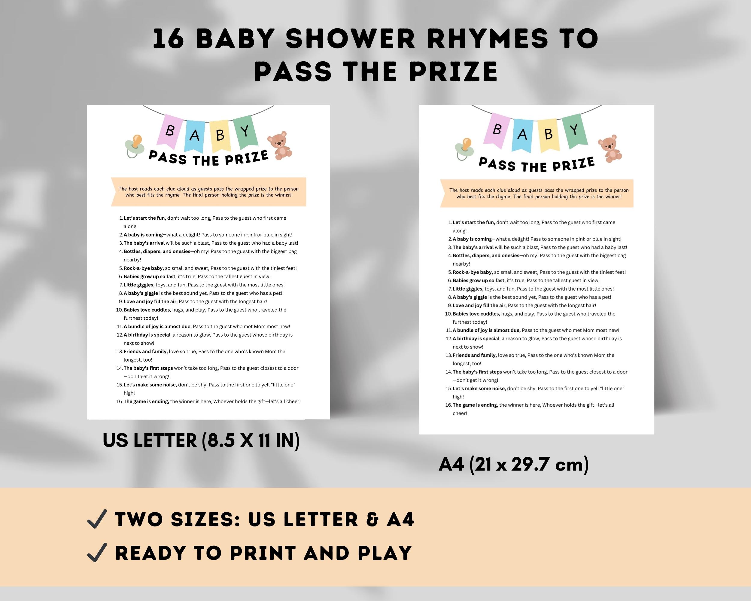 Pass the Gift Baby Shower Game | Baby Shower Pass the Prize Poem ...