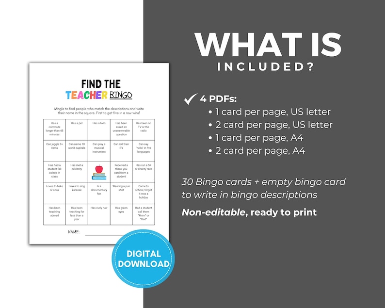 Teacher Bingo Game | Find the Teacher Appreciation Bingo Cards | Staff ...