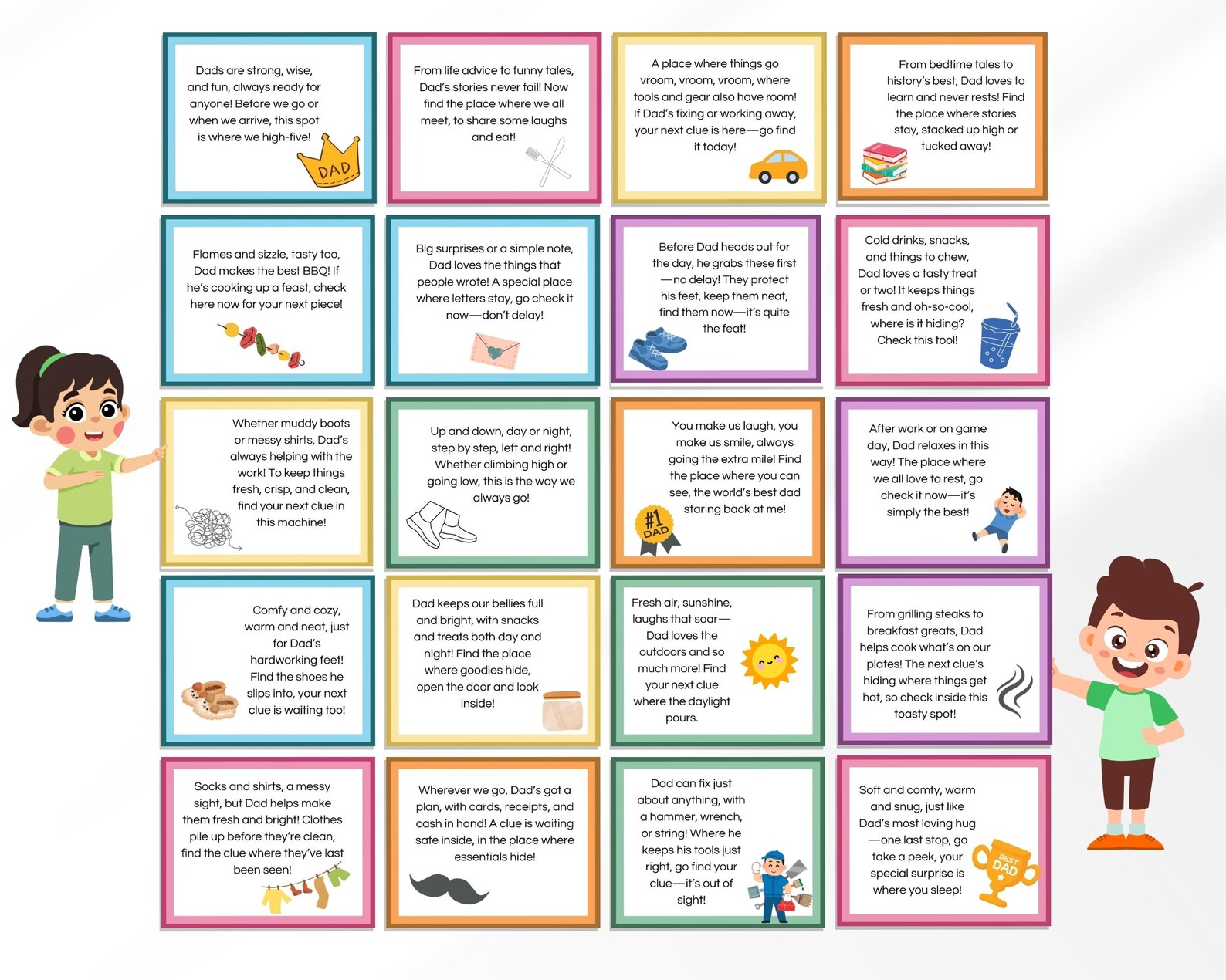 Father's Day Scavenger Hunt for Kids and Dad | Printable Clue Cards ...