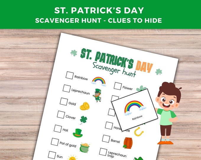 St. Patricks Day Scavenger Hunt for Kids, Pot of Gold Scavenger Hunt ...