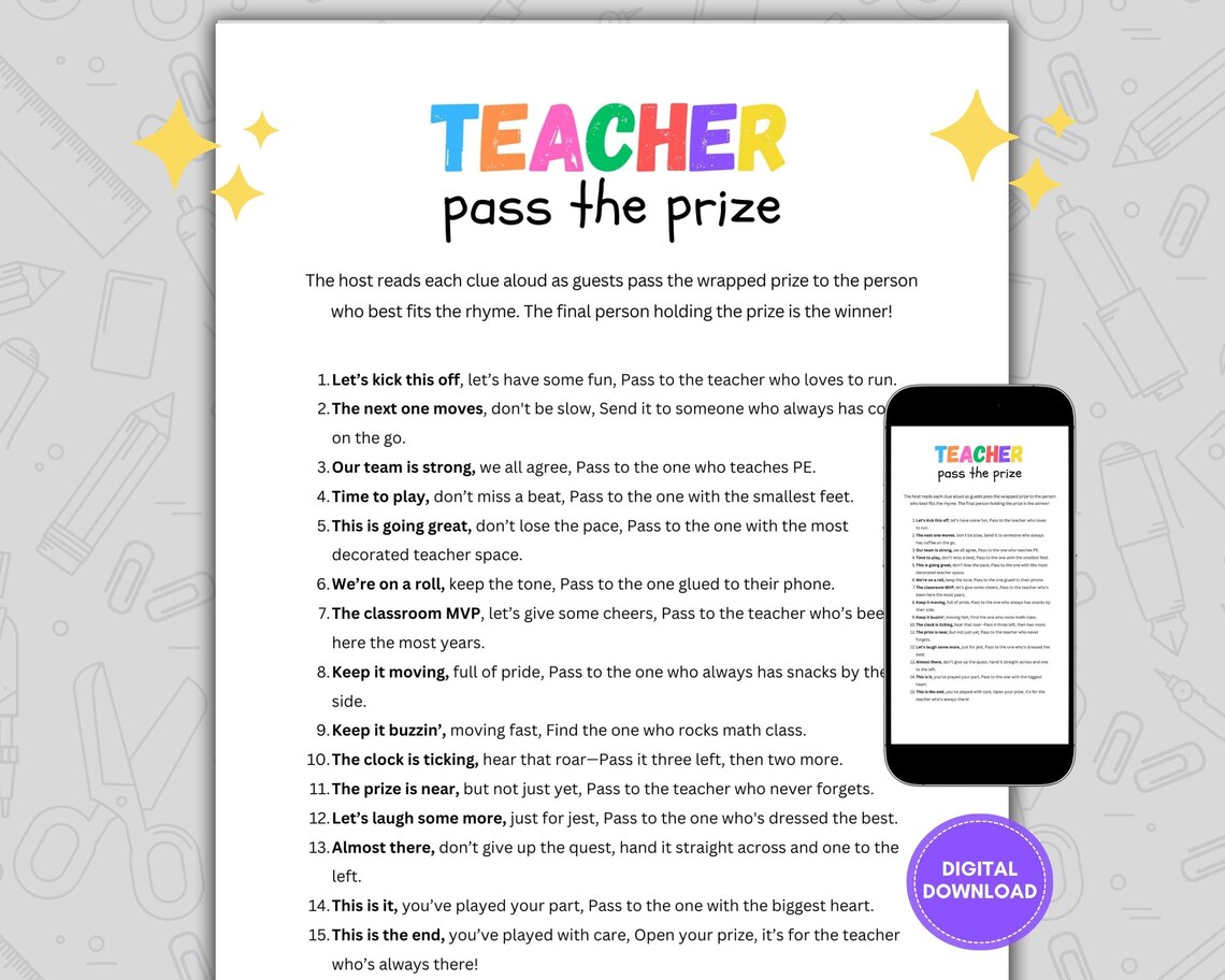 Pass the Prize Teacher Edition | Pass the Gift Teacher Game | Teacher ...