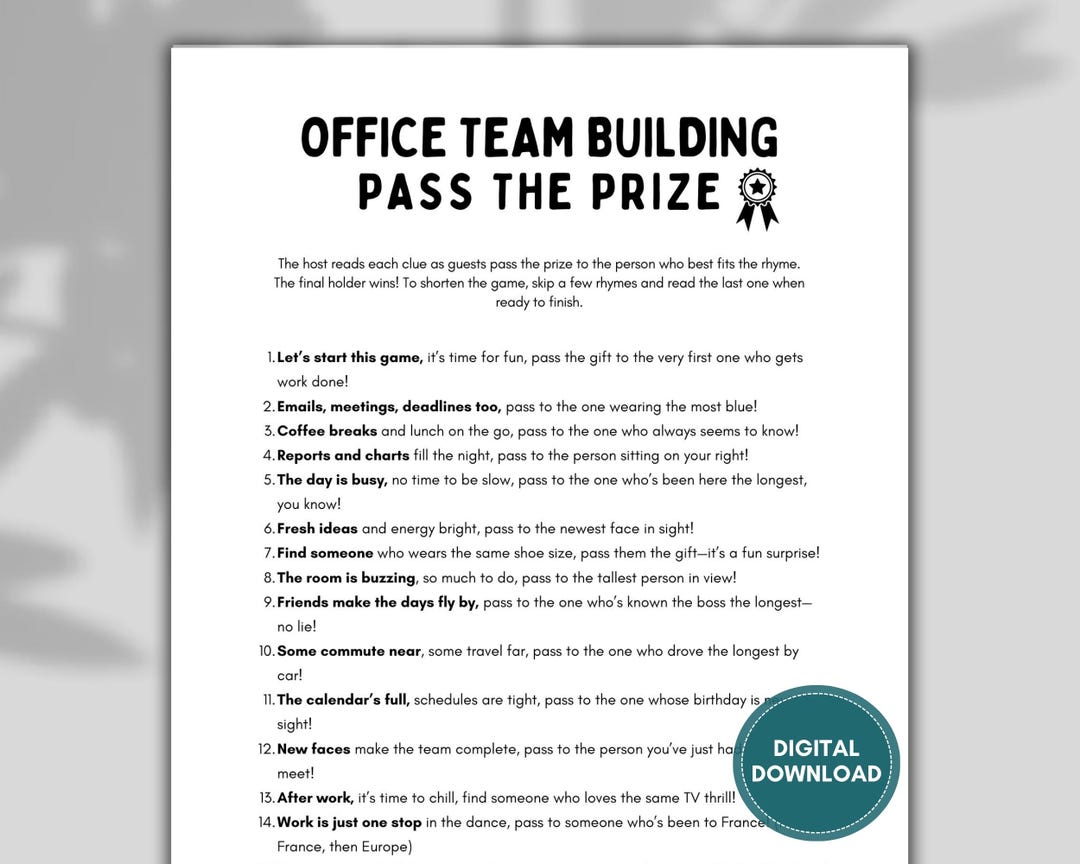 Pass the Prize Game for Office Party | Printable Team Building Games ...