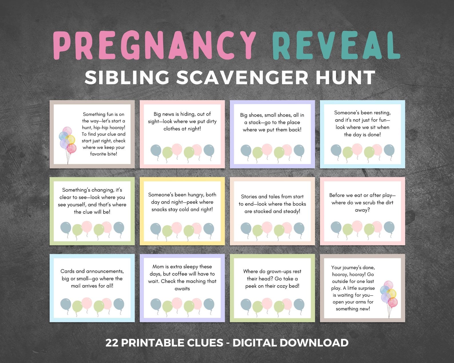 Pregnancy Announcement Scavenger Hunt for Siblings | Printable Baby ...