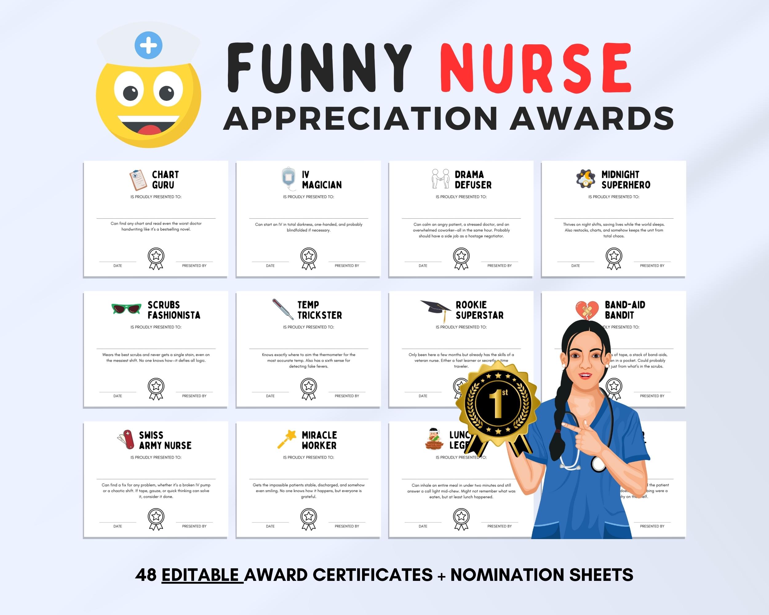 Editable Funny Nursing Appreciation Awards | Nurse Superlatives Award ...