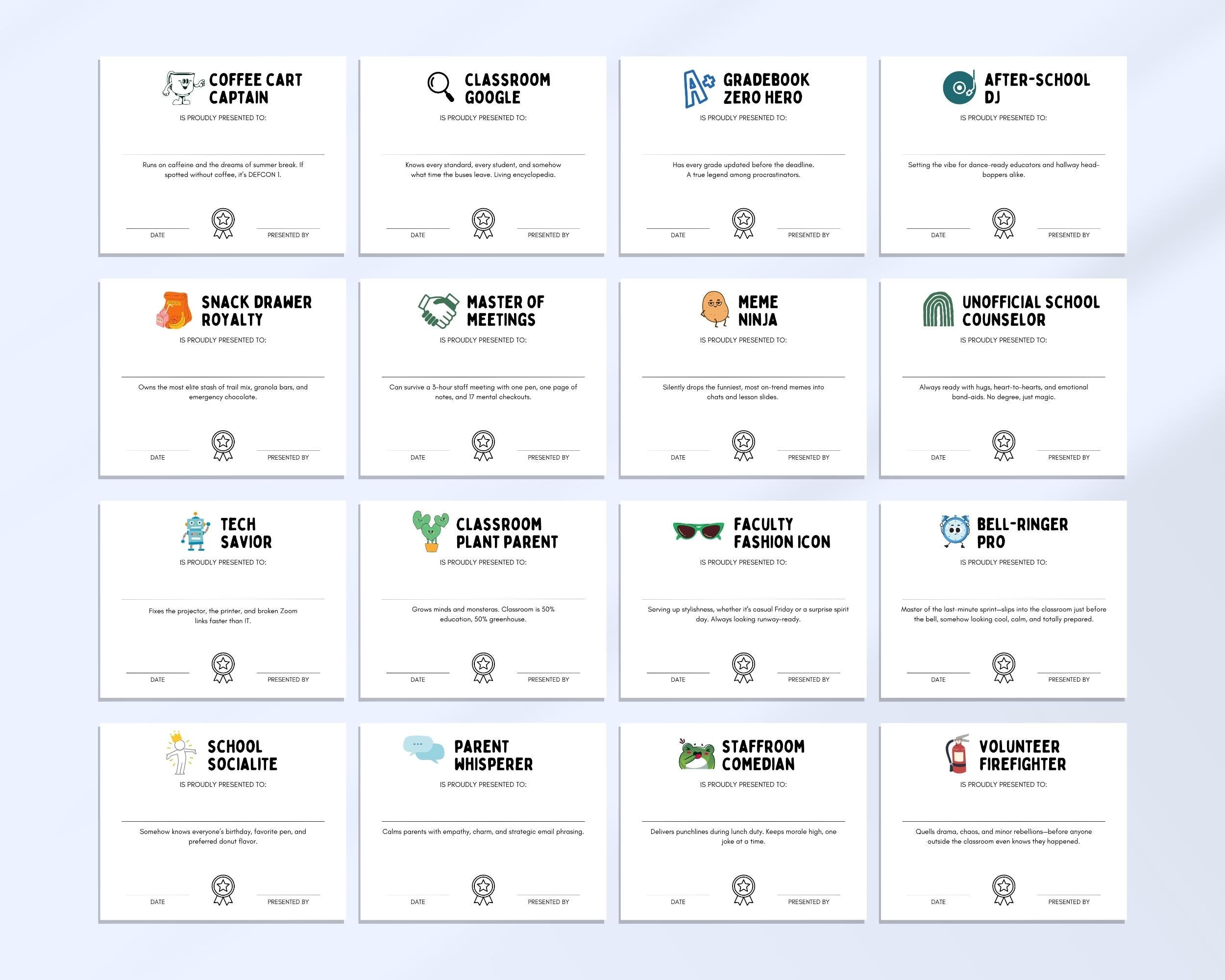 Funny Teacher Awards | Editable Staff Awards for Teachers | Teacher ...