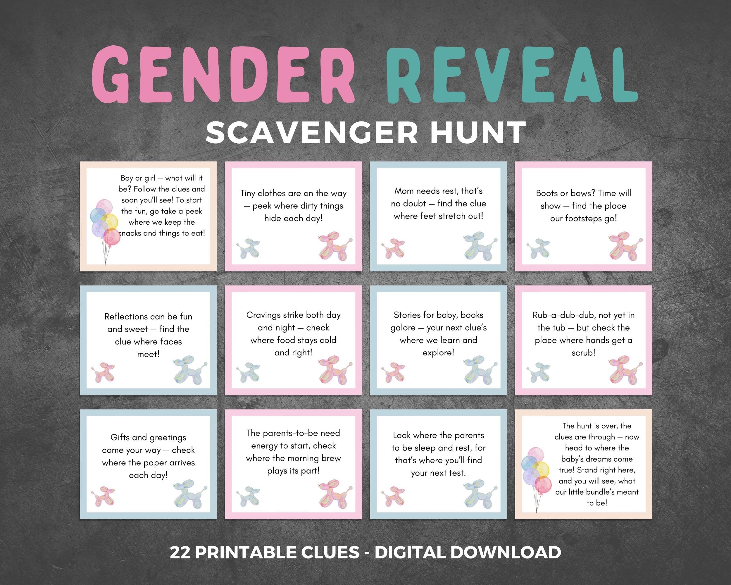 Gender Reveal Scavenger Hunt Game | Printable Gender Reveal Idea Unique ...