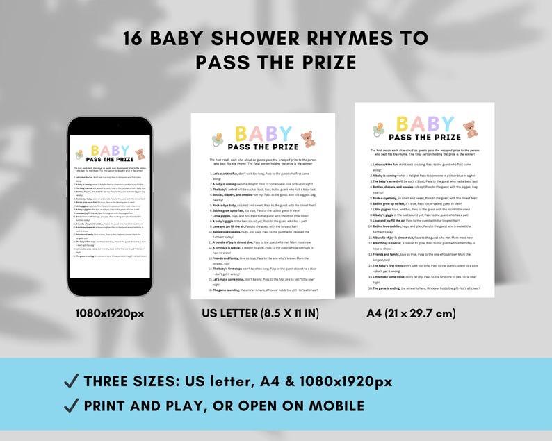 Pass the Prize Baby Shower Game | Printable Pass the Gift Poem | Left ...