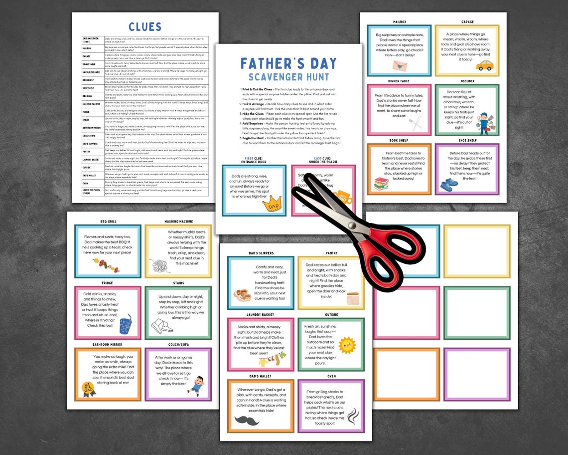Father's Day Scavenger Hunt for Kids and Dad | Printable Clue Cards ...