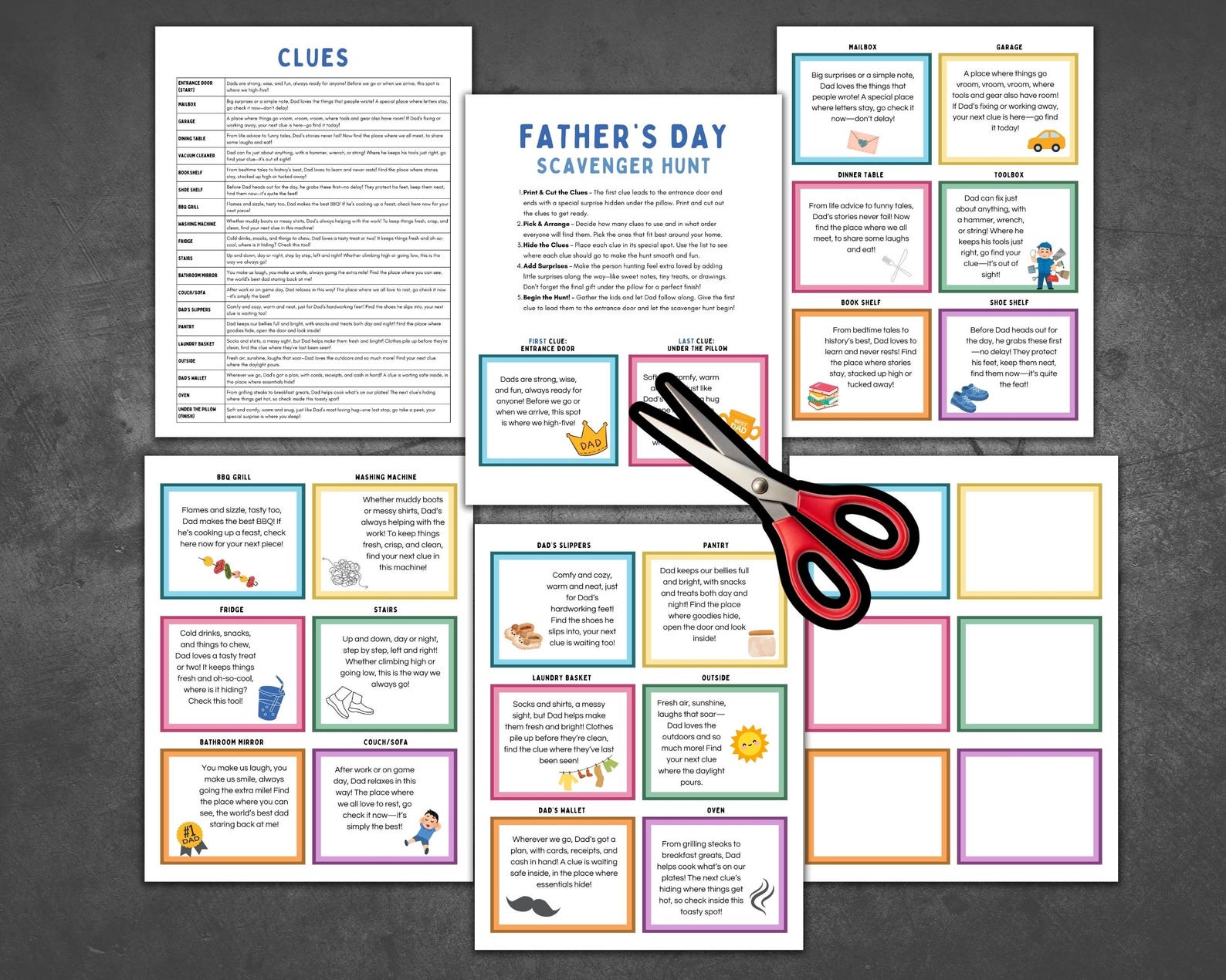 Father's Day Scavenger Hunt for Kids and Dad | Printable Clue Cards ...