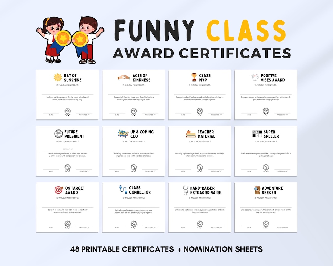 Printable Funny Class Superlatives | End of Year Student Awards ...