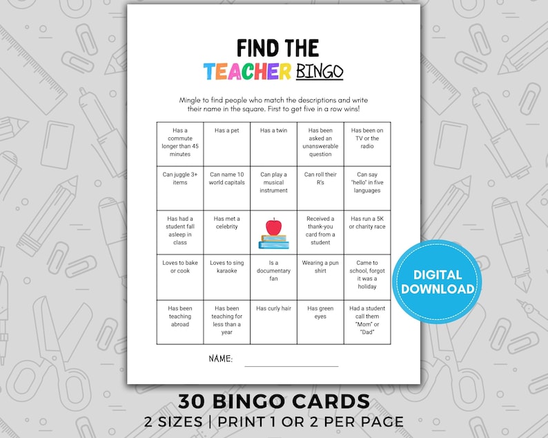 Teacher Bingo Game | Find the Teacher Appreciation Bingo Cards | Staff ...