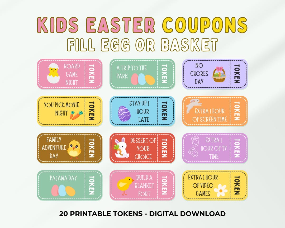 Printable Easter Egg Filler Tokens | Easter Basket Coupons | Easter ...