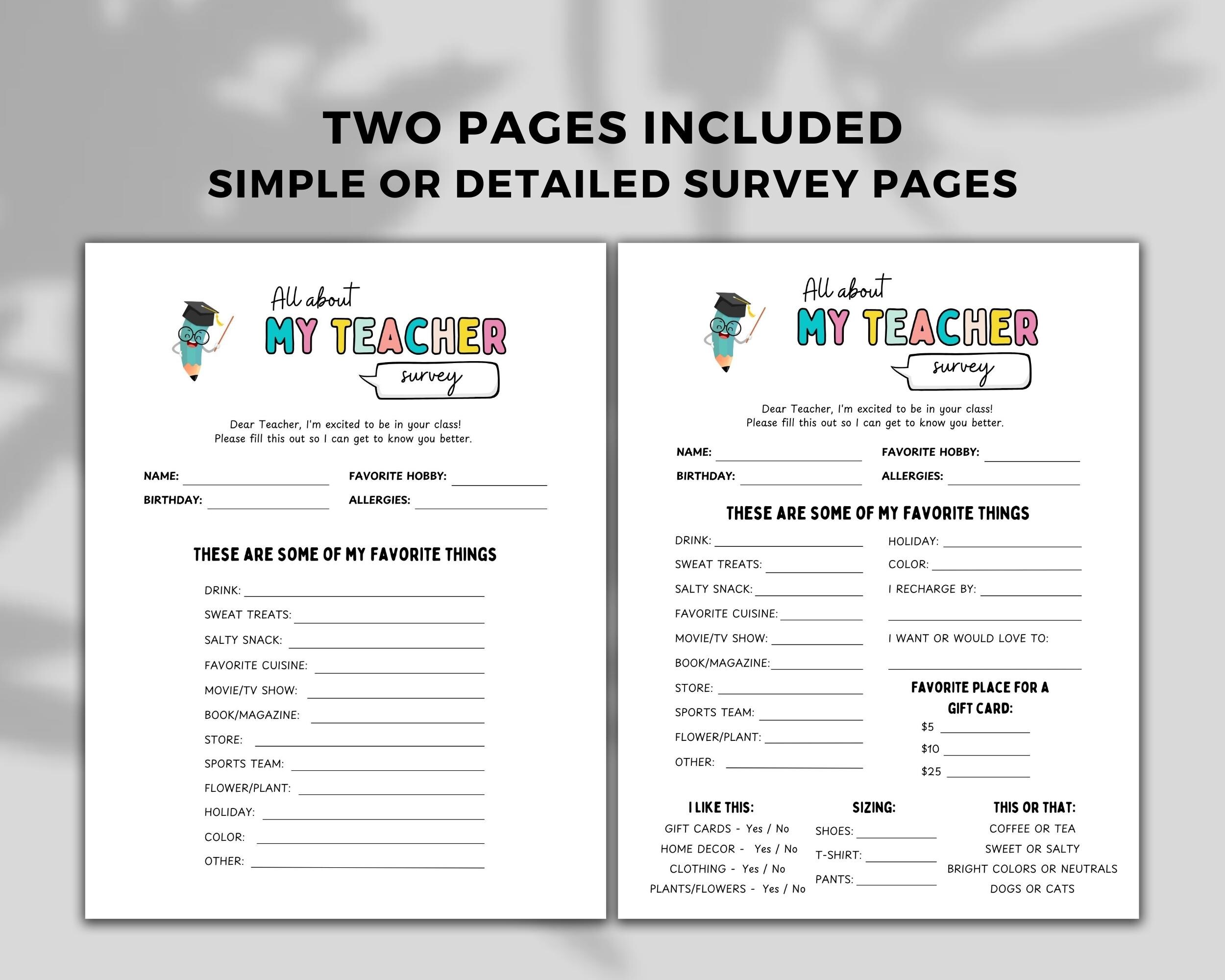 Printable All About My Teacher Form | Get to Know Me Teacher Activity ...